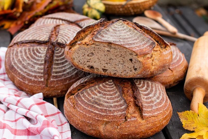 Homemade Bread on Wooden Table. Bread Texture of Whole Grain Bread ...