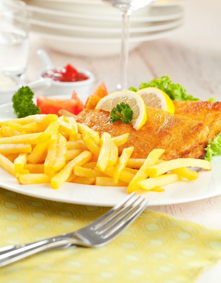 Homemade Breaded German Weiner Schnitzel with Potatoes. Stock Photo ...