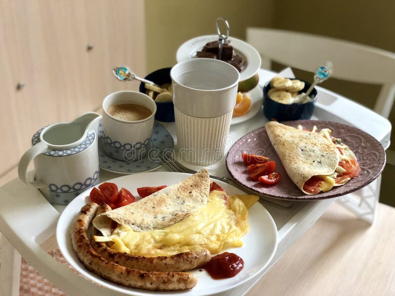 Homemade Breakfast on Food Tray Top View Stock Image - Image of berries ...