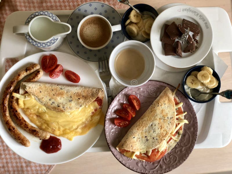 Homemade Breakfast on Food Tray Top View Stock Photo - Image of brunch ...