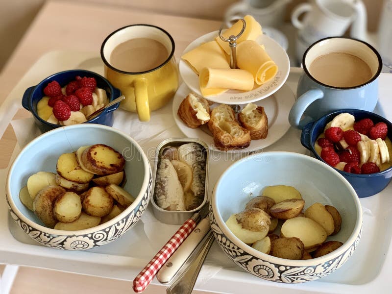 Homemade Breakfast on a Tray Stock Image - Image of fish, bread: 169748667