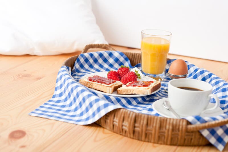 Homemade Breakfast on Wicker Tray Stock Photo - Image of bedroom, home ...