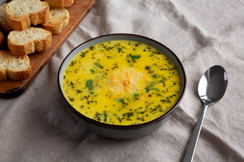 Homemade Broccoli and Cheddar Soup in a Bowl, Side View Stock Image ...