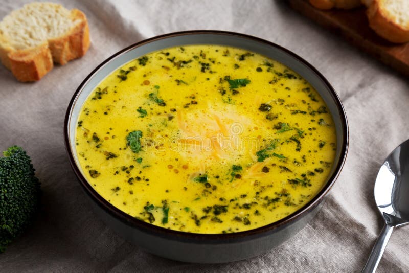 Homemade Broccoli and Cheddar Soup in a Bowl, Side View Stock Photo ...