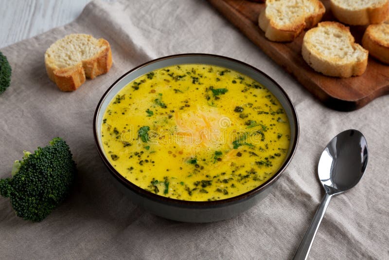 Homemade Broccoli and Cheddar Soup in a Bowl, Side View Stock Image ...