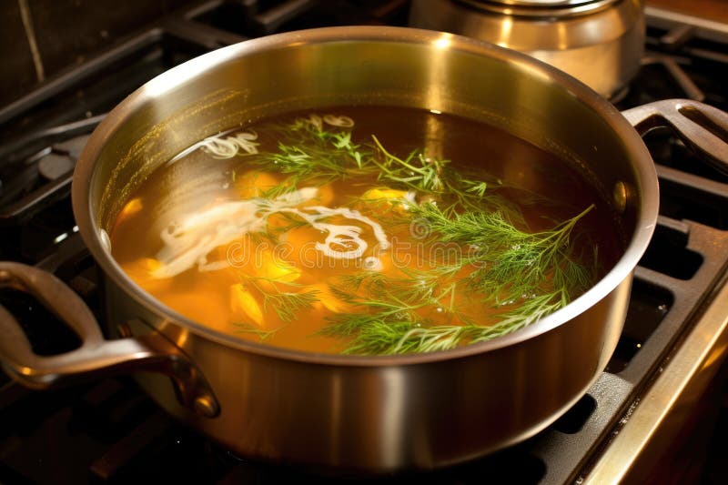 Homemade Broth Simmering in a Pot Stock Illustration - Illustration of ...
