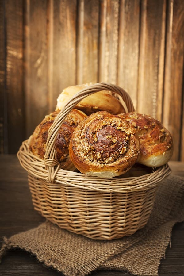 Homemade buns in a basket stock photo. Image of eating - 69036272