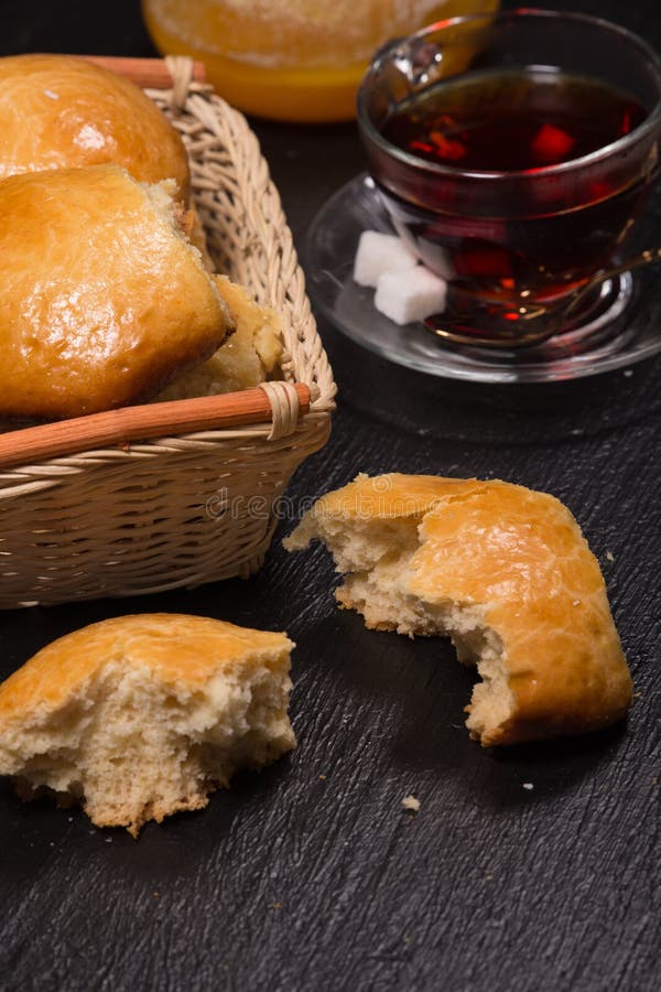 Homemade Buns and a Cup of Tea Stock Image - Image of sweet, soft ...
