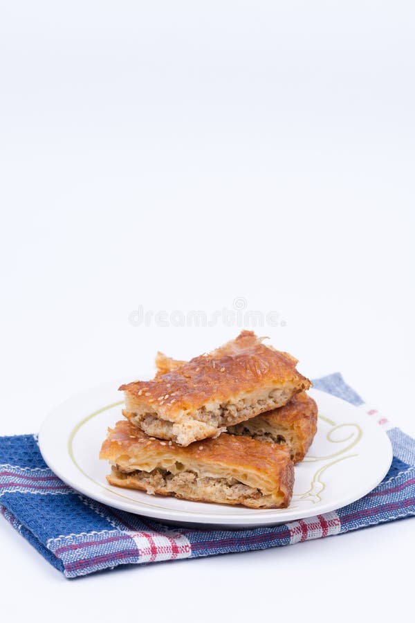 Homemade Burek with Minced Meat Over White Background Stock Photo ...
