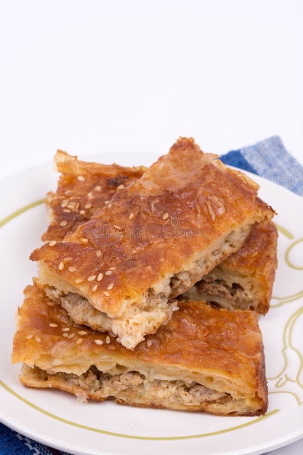 Homemade Burek with Minced Meat Over White Background Stock Photo ...