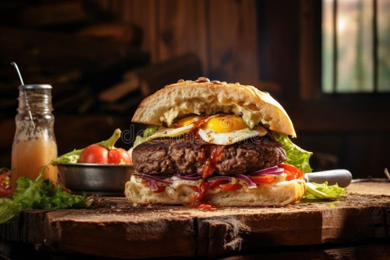 Homemade Burger with a Bite Taken Out, on Rustic Table Stock Photo ...