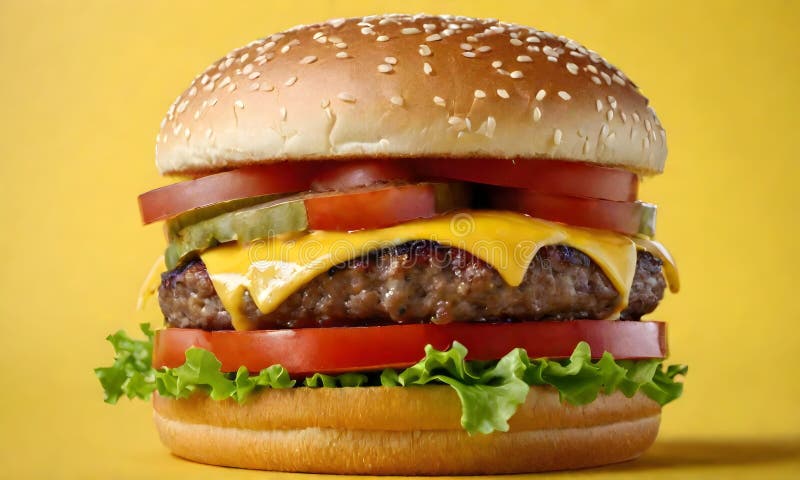 Burger with Cheese, on Orange Background Stock Photo - Image of salad ...