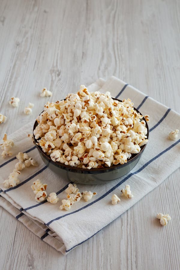 Homemade Buttered Popcorn with Salt in a Bowl, Side View Stock Image ...