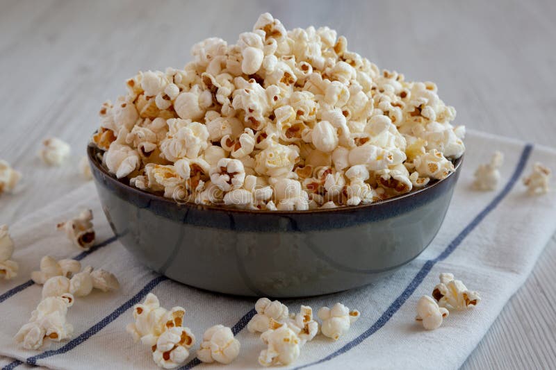 Homemade Buttered Popcorn with Salt in a Bowl, Side View. Close-up ...