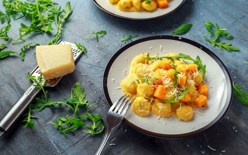 Homemade Butternut Squash Gnocchi with Wild Rocket and Parmesan Cheese ...