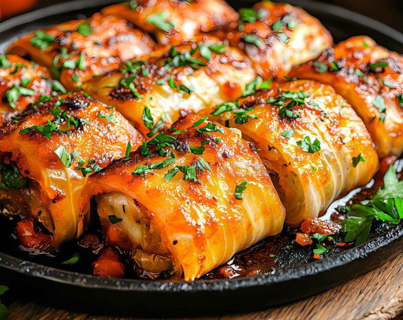 Homemade Cabbage Rolls with Meat, Rice and Vegetables. Stuffed Cabbage ...