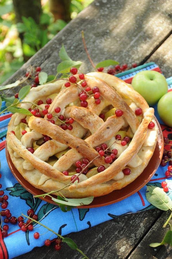 Homemade Cake with Apple and Cherry Stock Image - Image of dessert ...