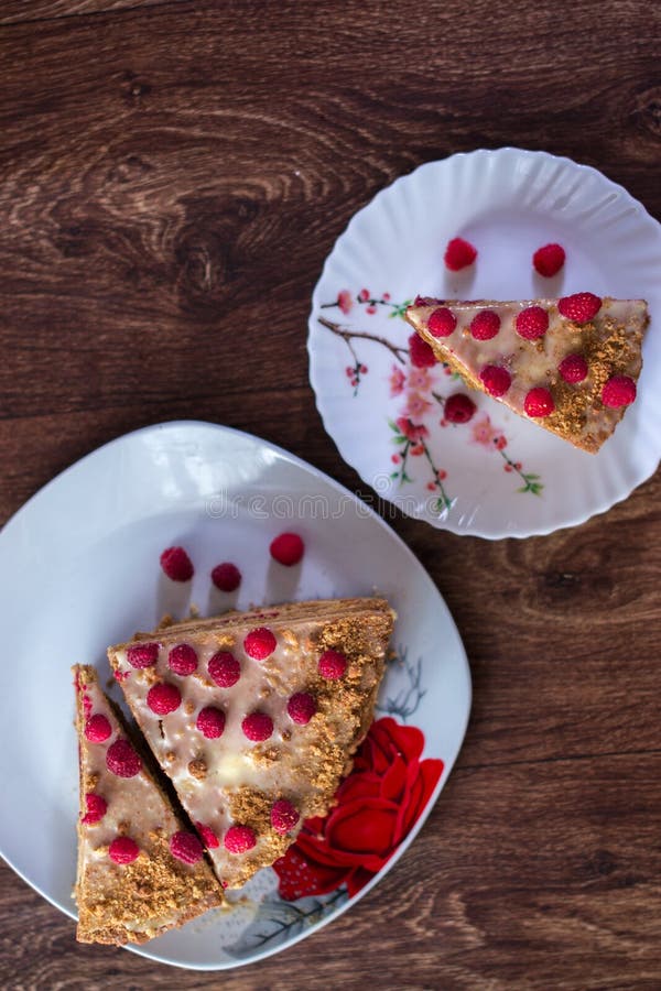 Homemade Cake Baking on a Platter on a Wooden Background. Stock Photo ...