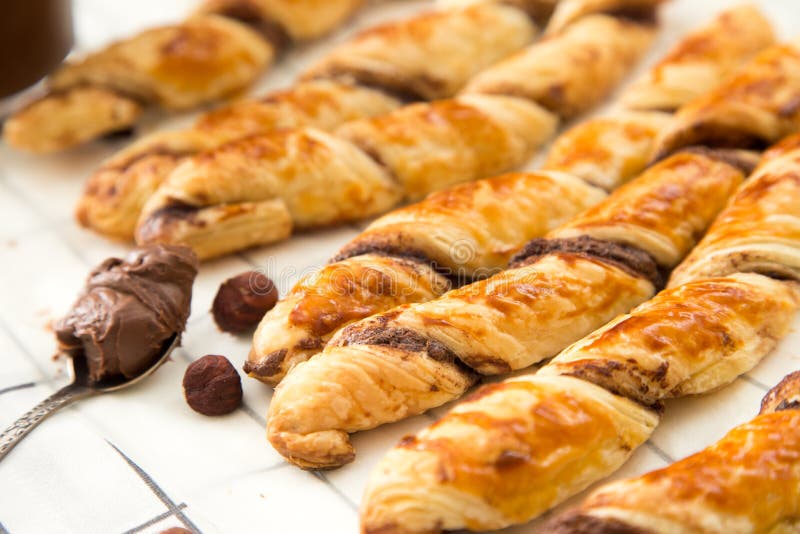 Homemade Cakes - Puff Pastry with Chocolate Paste. Twisted Cakes Stock ...