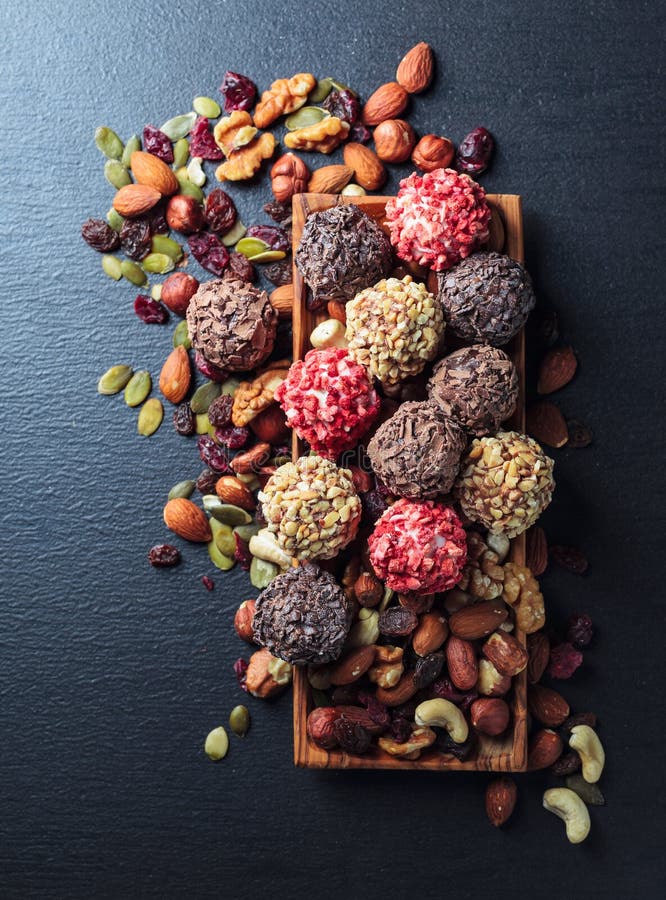Homemade Candy with Chocolate, Nuts and Dried Berries Stock Photo ...