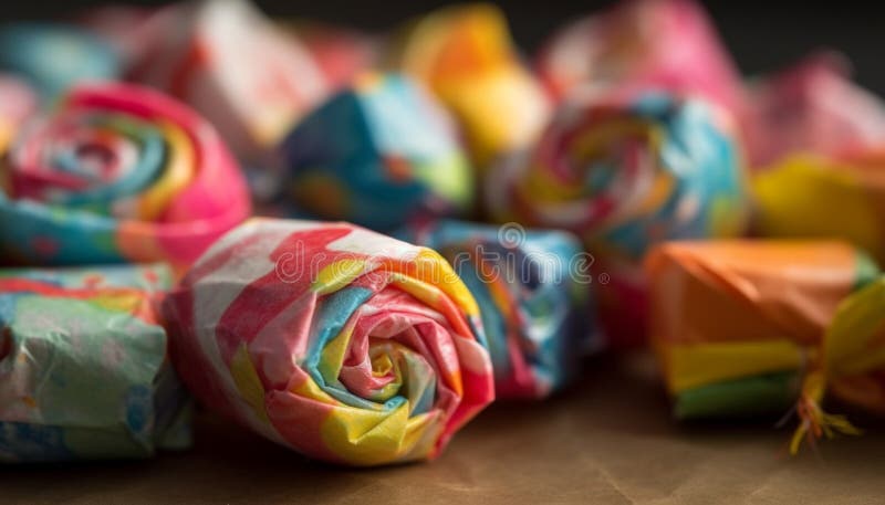 Homemade Candy Stack Wrapped in Vibrant Paper Generated by AI Stock ...