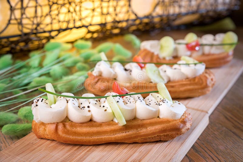 Homemade Cheese Mousse and Truffle Eclair Stock Photo - Image of spices ...