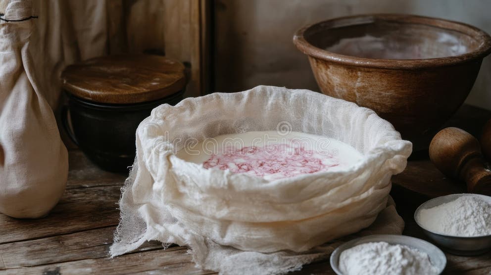 Homemade Cheese in a Rustic Kitchen Scene with Fermentation Process ...