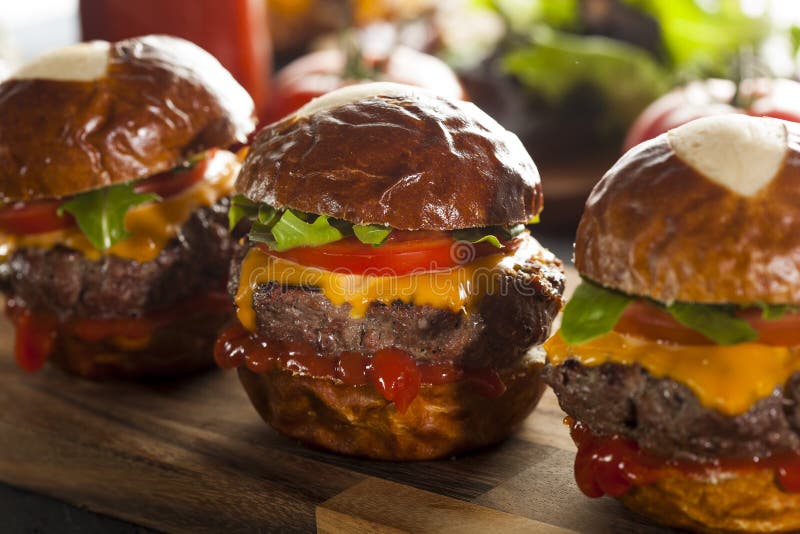 Homemade Cheeseburger Sliders with Lettuce Stock Image - Image of ...