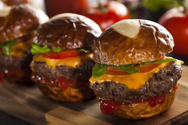 Homemade Cheeseburger Sliders with Lettuce Stock Image - Image of ...