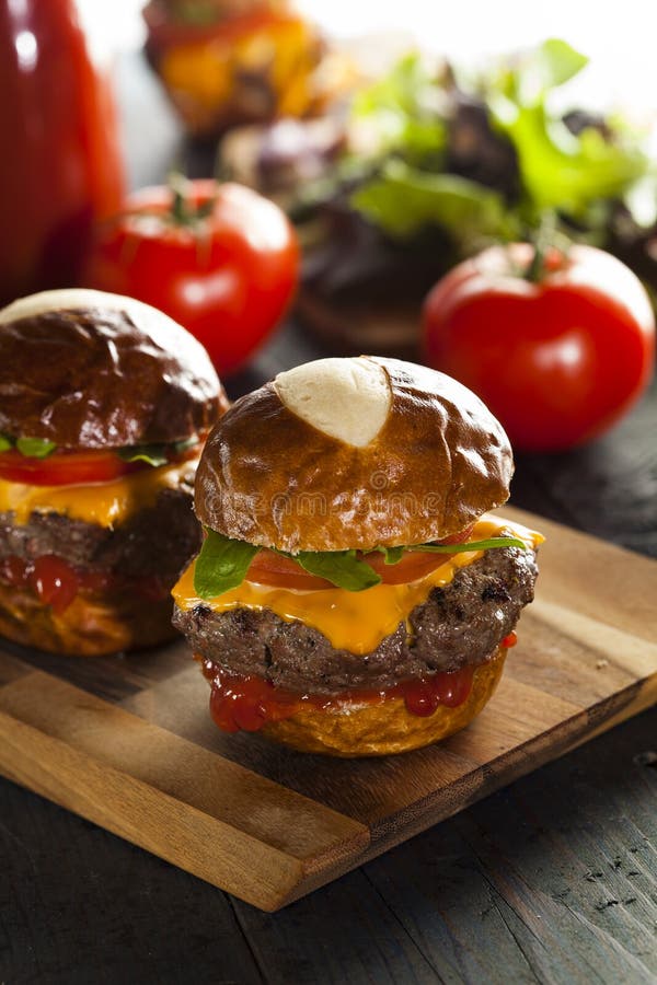 Homemade Cheeseburger Sliders with Lettuce Stock Photo - Image of ...