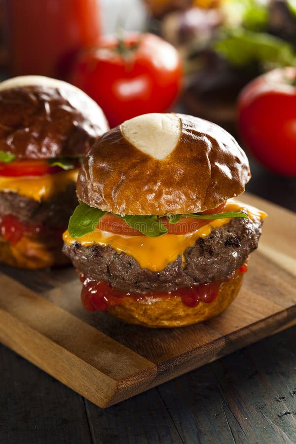 Homemade Cheeseburger Sliders with Lettuce Stock Image - Image of ...