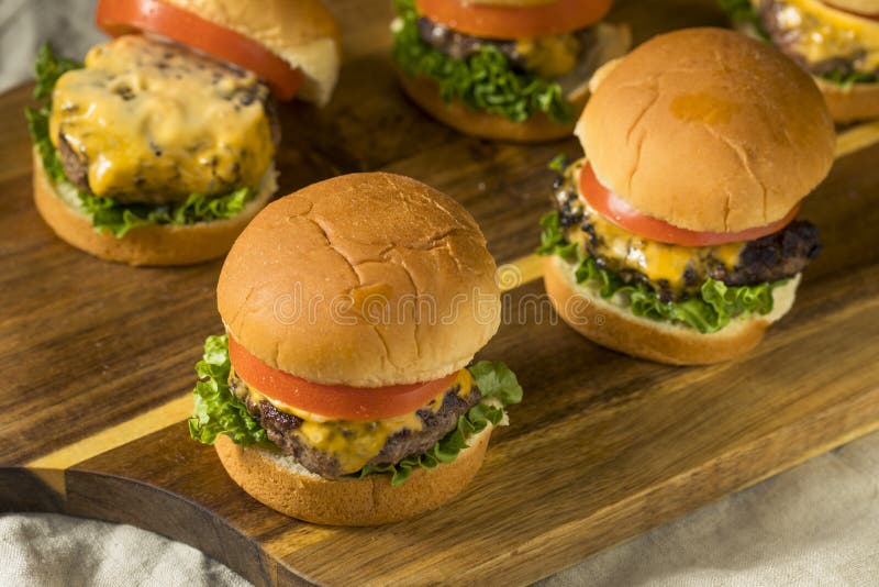 Homemade Cheeseburger Sliders with Tomato Stock Image - Image of melted ...