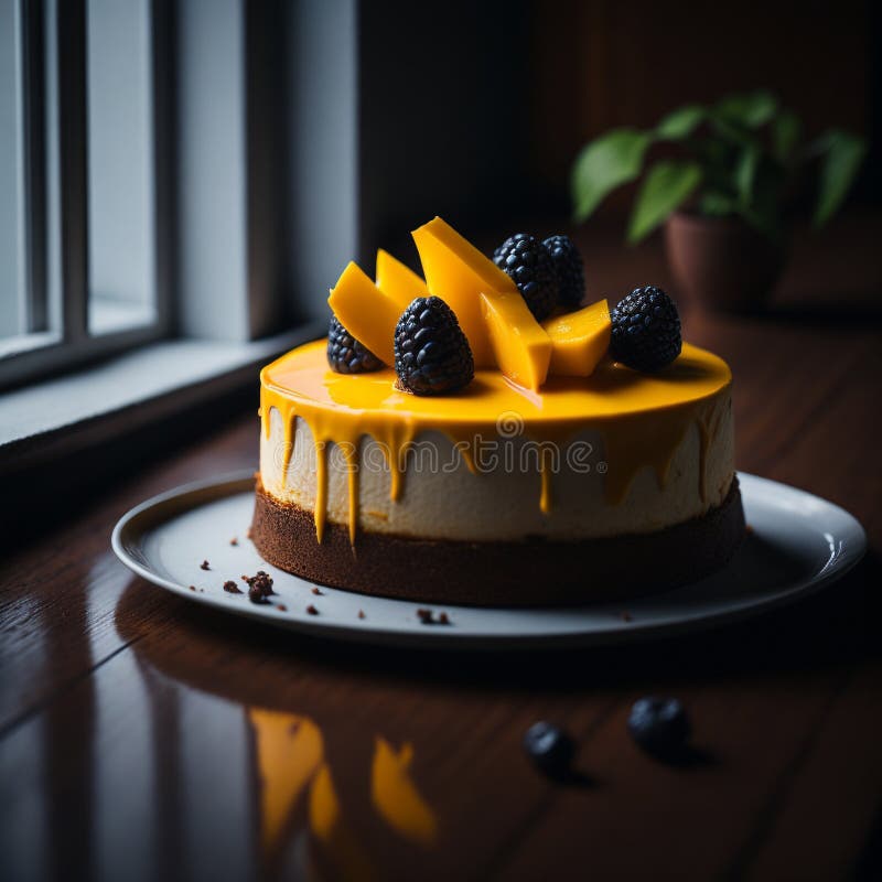 Homemade Cheesecake with Fresh Mango Stock Illustration - Illustration ...