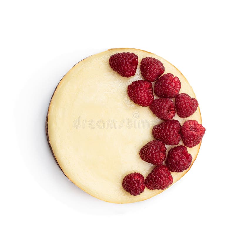 Homemade Cheesecake with Raspberry Isolated on White. Top View Stock ...