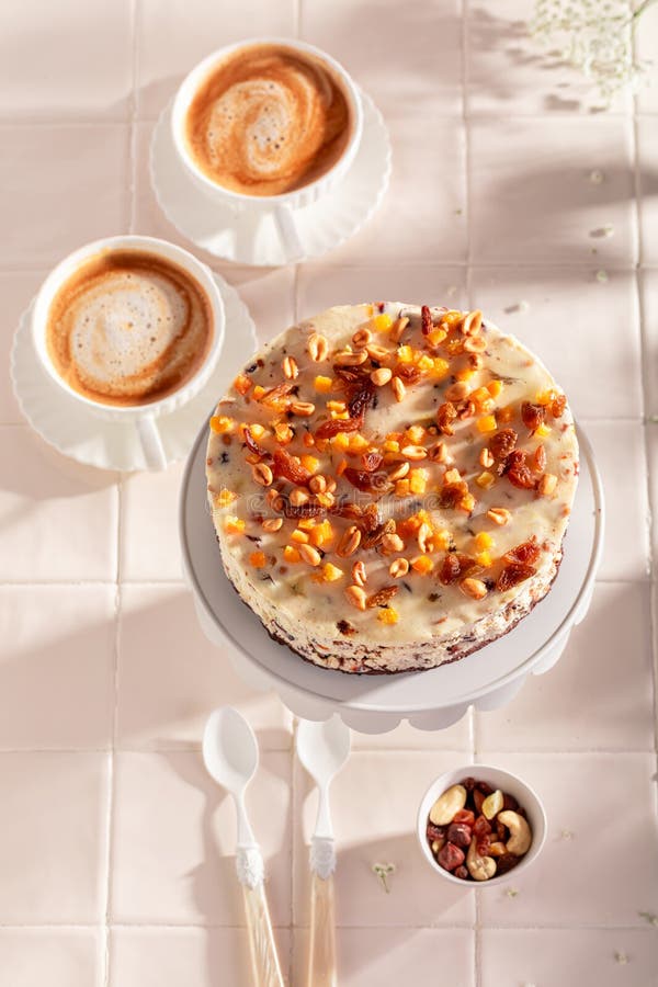 Homemade Cheesecake with Walnuts Served on Cake Stand Stock Image ...
