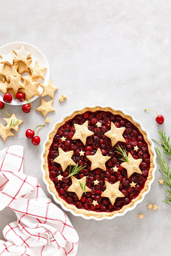 Homemade Cherry Pie, Tart with Star Shaped Cookies Stock Photo - Image ...