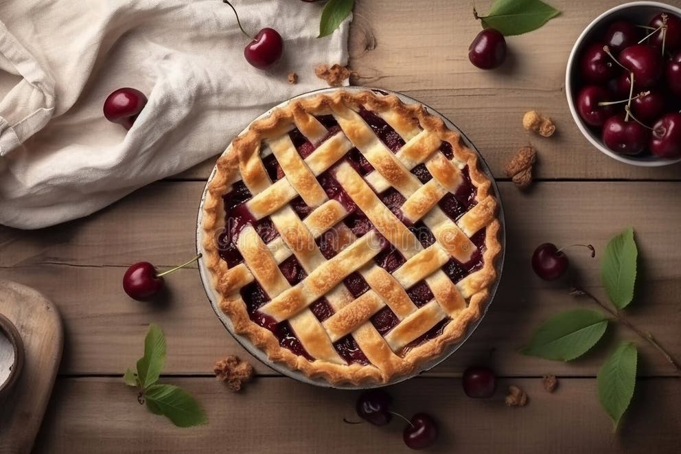 Homemade Cherry Pie. Top View Stock Illustration - Illustration of ...