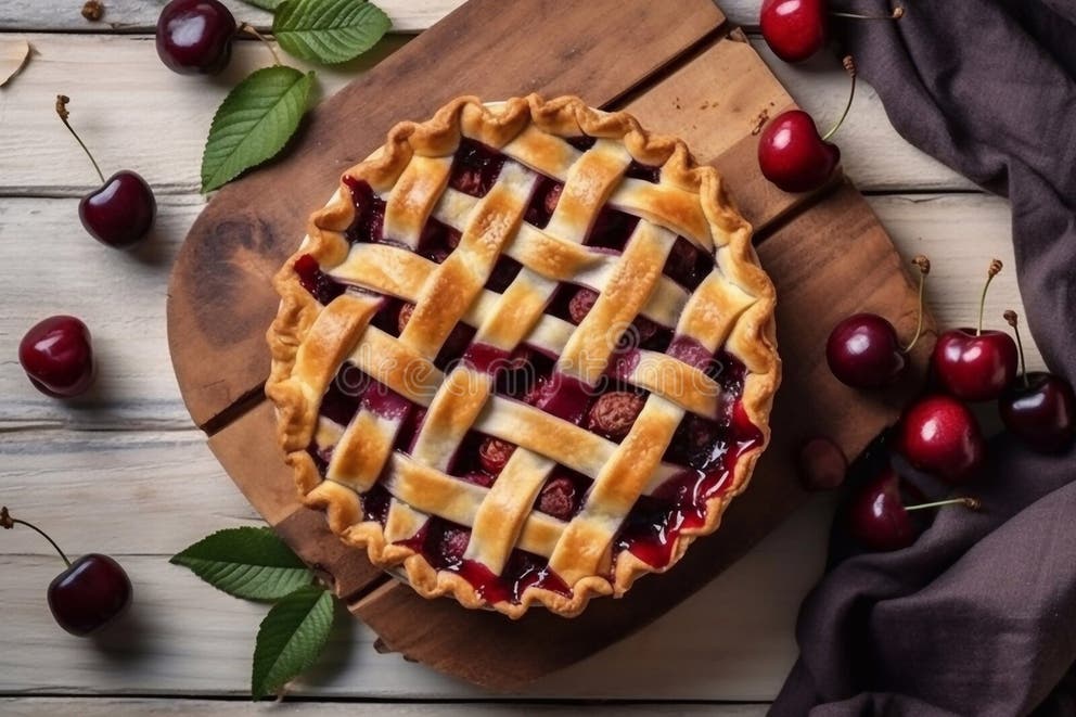 Homemade Cherry Pie. Top View Stock Illustration - Illustration of ...
