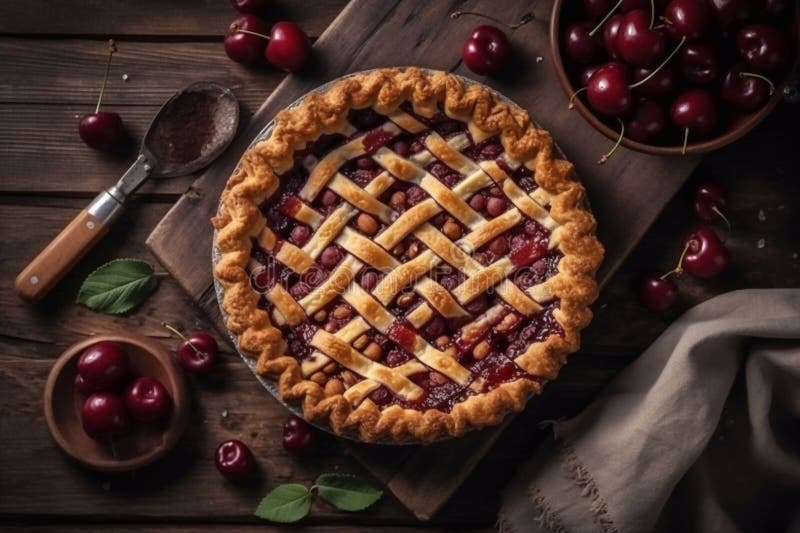 Homemade Cherry Pie. Top View Stock Image - Image of golden, tradition ...