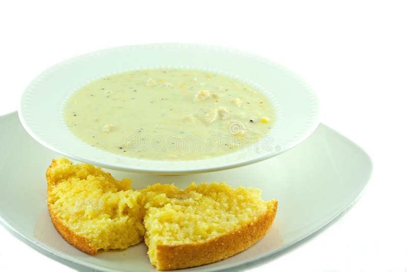 Homemade Chicken Corn Chowder with Corn Bread Stock Photo - Image of ...