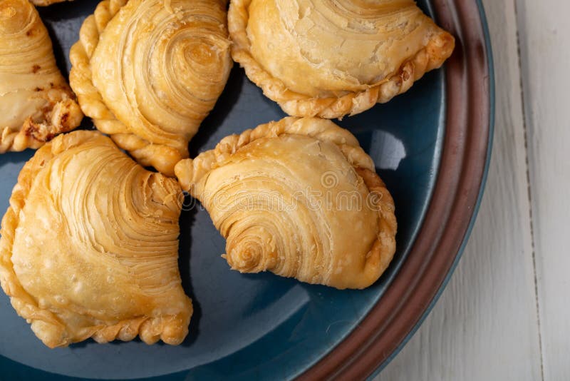 Homemade Chicken Curry Puffs on Wooden Table Stock Image - Image of ...