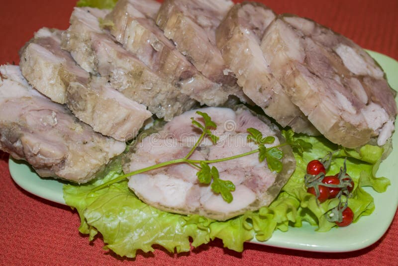 Homemade Chicken Ham in a Roll on a Plate Stock Image - Image of ...