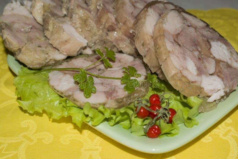Homemade Chicken Ham in a Roll on a Plate Stock Image - Image of ...