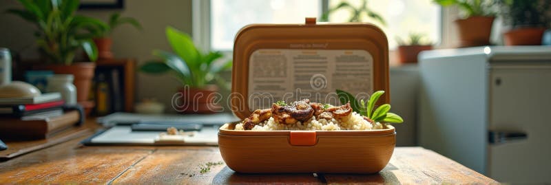 Homemade Chicken Lunch in Eco-friendly Container on Rustic Table Stock ...