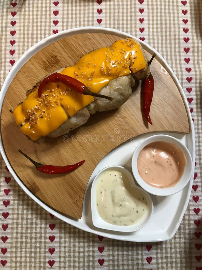 Homemade Chicken Roll with Herbs and Cheese. Stock Photo - Image of ...