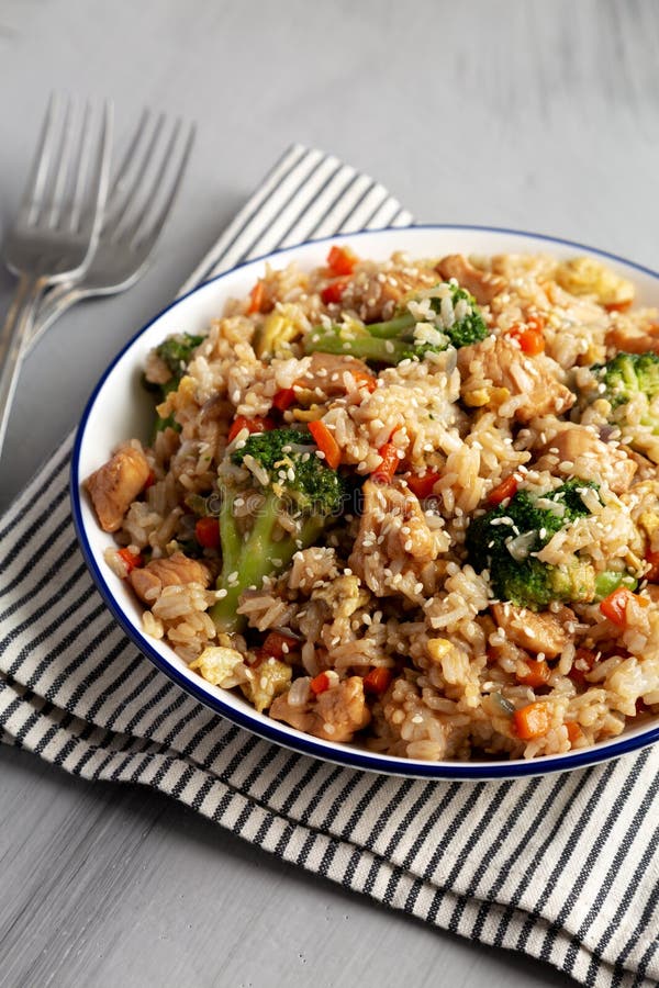 Homemade Chicken Teriyaki Fried Rice on a Plate, Side View Stock Photo ...