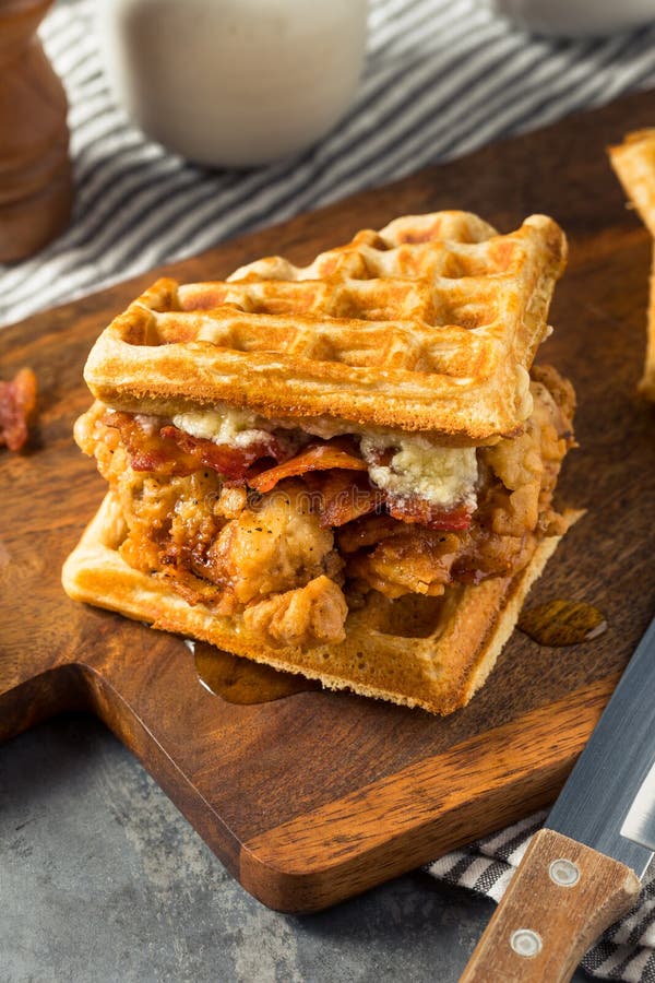 Homemade Chicken and Waffle Sandwich Stock Photo - Image of tasty ...