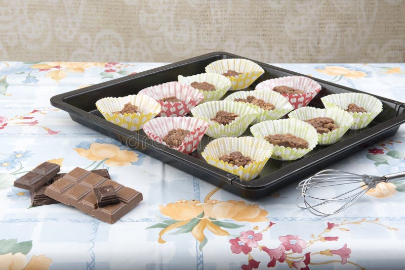 Homemade Chocolate Cakes on a Baking Tray Stock Image - Image of treats ...