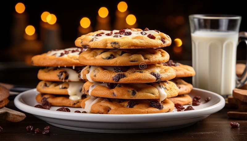 A Homemade Chocolate Chip Cookie Stack on Rustic Wood Generated by AI ...