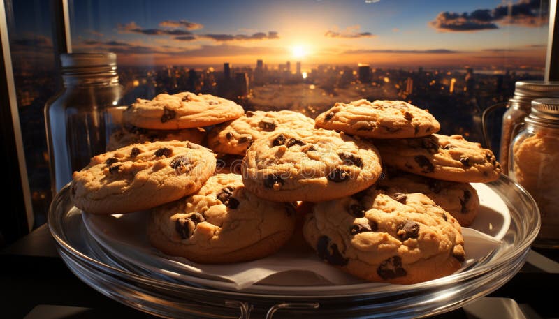 A Homemade Chocolate Chip Cookie Stack on a Wooden Table Generated by ...